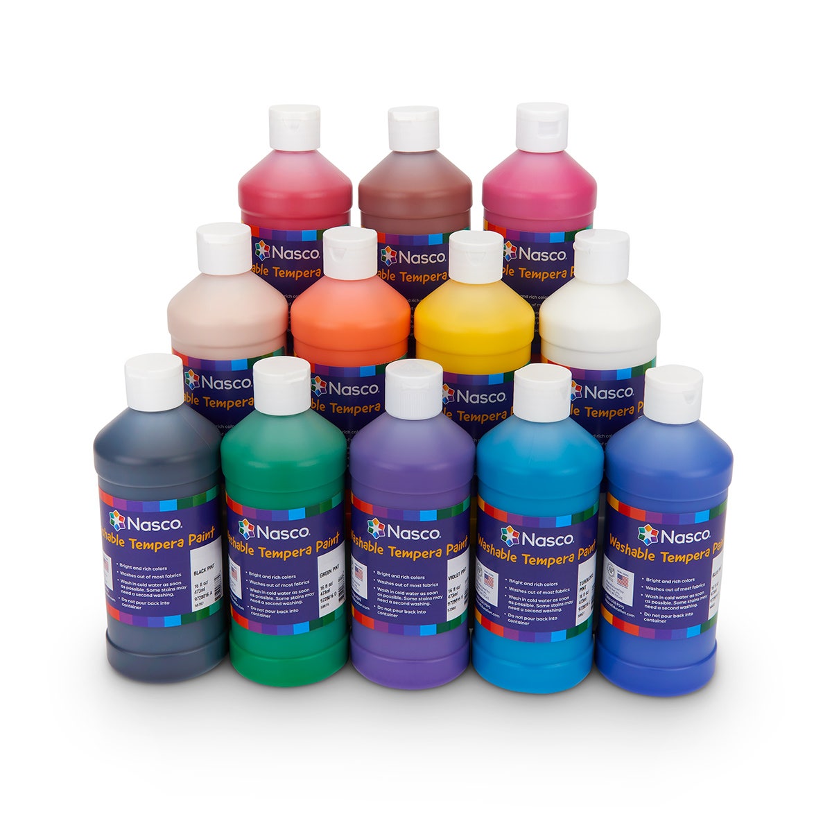 Nasco Washable Tempera Paints, Pints - Set of 12 - Nasco Education