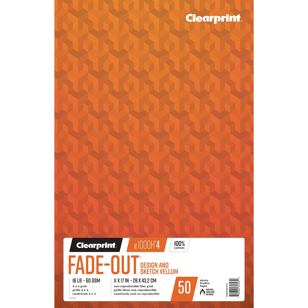Clearprint 1000H Design Vellum Paper - 11 in. x 17 in. - 4x4 Grid