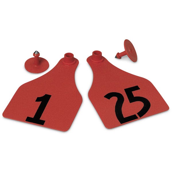 Allflex Global Super Maxi Female Numbered Tags with Studs - Red
