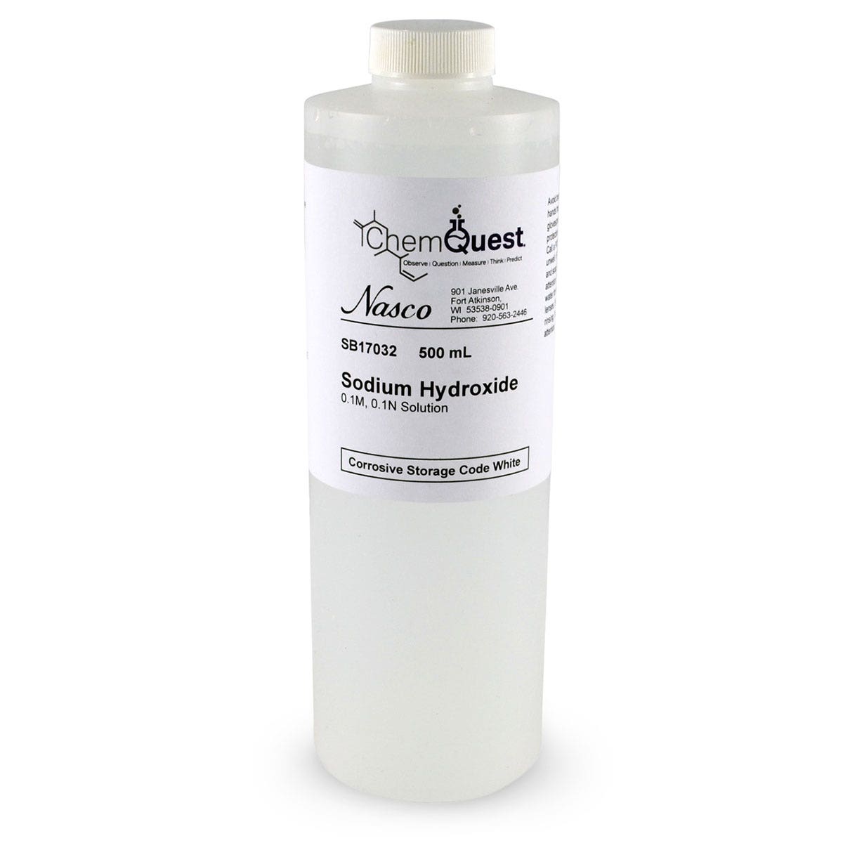 Sodium Hydroxide - 500 ml, 0.1N Solution - Nasco Education